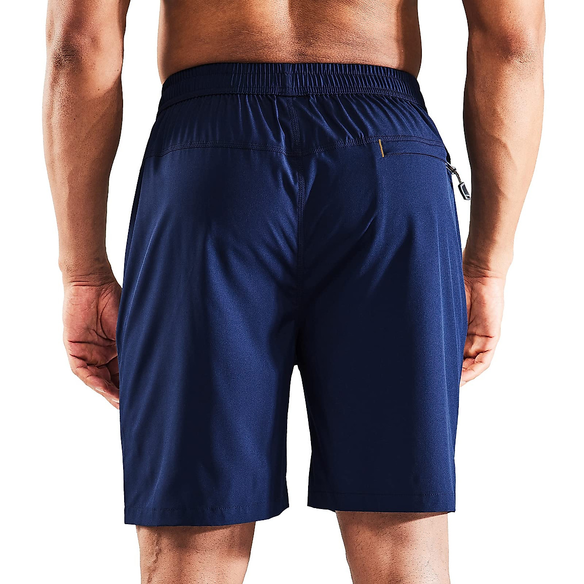 MIER Men's Quick Dry Running Shorts with Zipper Pocket, Elastic Waist Athletic Workout Exercise Fitness Shorts, 7 Inch, Navy, X-Large