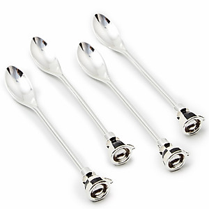 MACKENZIE-CHILDS Espresso Spoon Set, Cute Coffee Spoons and Teaspoons, Set of 4, Black-and-White Courtly