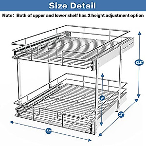 LOVMOR 2 Tier Individual Pull Out Cabinet Organizer 17" W x 21" D, Slide Out Kitchen Cabinet Storage Sliding Shelves