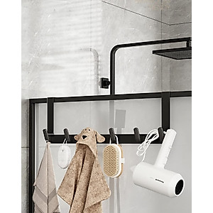 CHAUNCEY HOME Over The Door Hooks Hanger with Extended Arms - Bathroom Accessories and Towel Rack Organizer Holder for Coat Robe Hat - 1 Pack, Black