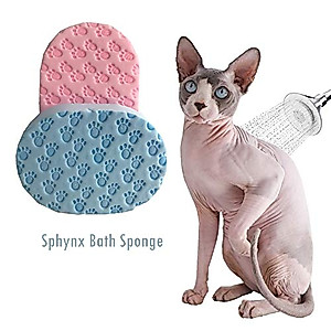 2 PCs Sphynx Cat Bath Shower Bathing Sponge for Easy Clean (Blue+Pink)
