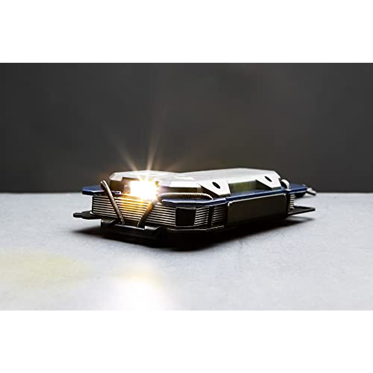 QUIQLITE TAQTracker, Slim Bluetooth Tracking Locator Wallet with Rechargeable LED Flashlight, Safety Strobe and Multi-Tool- Blue/Black