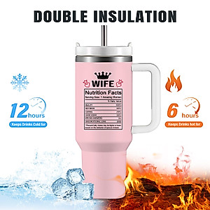 Wifey 40oz Insulated Travel Mug - Wifey Coffee Cup Tumbler with Handle, Anniversary & Birthday Gift for Wife Idea