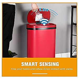 HHS Trash Can Garbage Can Stainless Steel 13 Gallon Trash Can with Lid Touchless Metal Kitchen Trash can Wastebasket for Bathroom, Bedroom, Kitchen and Office (5 Liter) Red…