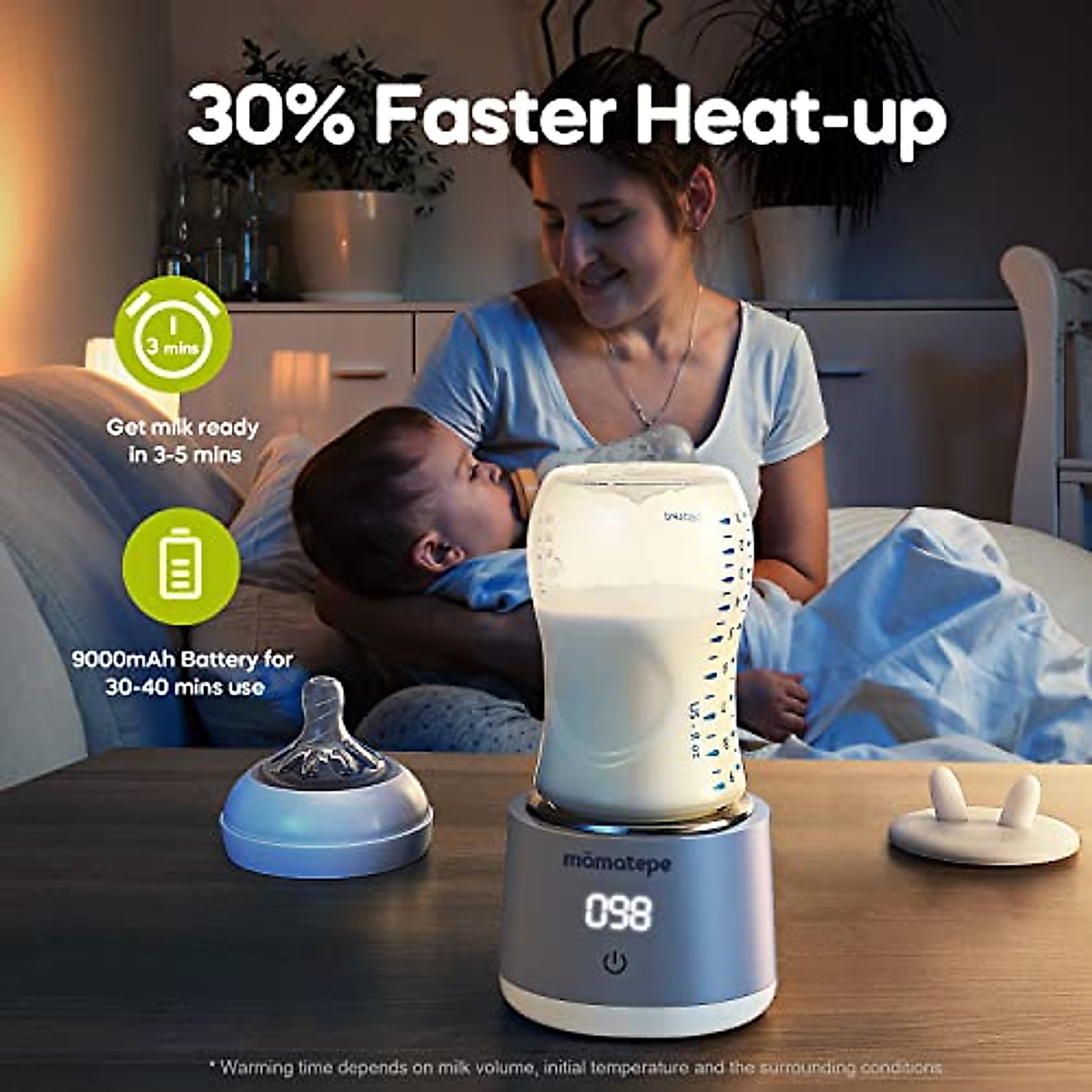 Mamatepe 2-in-1 Portable Bottle Warmer for Travel, Baby Milk Warmer on The go, Baby Brew Bottle Warmer for Breastmilk, Formula, Water, USB Rechargeable 4 Temperature Setting (Not Include Adapters)