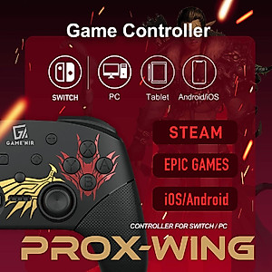 GAME'NIR WING PATTERN Wireless Switch Controller Support NFC Amiibo, Ergonomic Switch Pro Controller for Switch/Switch Lite/Switch OLED with Dual Motor, Gyro Axis, Turbo Function, 5 Level Vibration