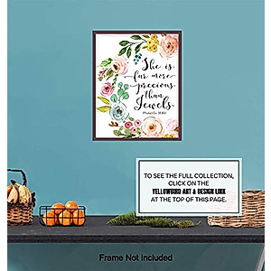 Proverbs 31 - Bible Verse Wall Art for Girls, Women, Teens - Religious Scripture Room Decor for Baby Bedroom, Living Room, Bathroom - Unique Christian Gift - Flowers in Pastel Colors 8x10 UNFRAMEDSign