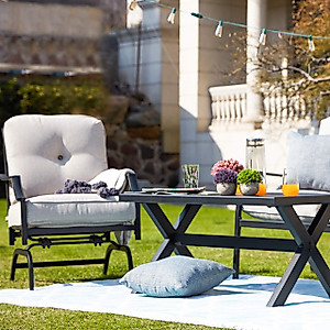 Kamont 4 PCS Patio Furniture Conversation Set Outdoor Furniture Set Metal Chairs w/All Weather Cushioned Love Seat,Poolside Lawn Chair,Coffee Table (Beige)