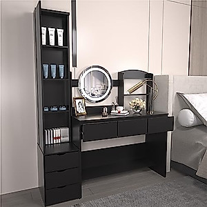 BJYXO Vanity Desk Set with 3-Color Adjustable Touch Light, 51/'' W Mass Storage Makeup Vanity Mirror with 6 Drawers for Women Girls Black (FUGJTHYBN)