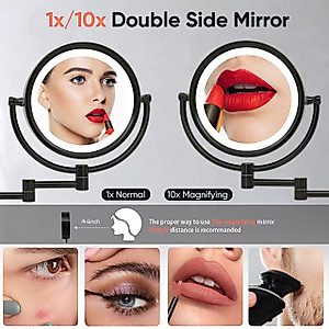 GURUN 8.5 Inch Magnifying Makeup Mirror with 3 Tones LED Lights Double Sided Vanity Mirror for Bathroom with 10X Magnification M1809DO (Oil-Rubbed Bronze/10X)