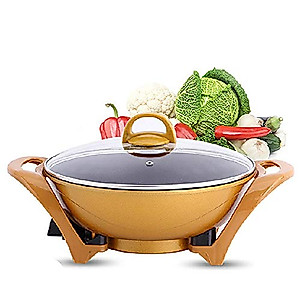 JTJxop Electric Skillet Pan with Lid, Professional Multi-Function Electric Cooker, Electric Hot Pot, with Non-Stick Coating and Heat-Resistant Handle, 1800W,Gold