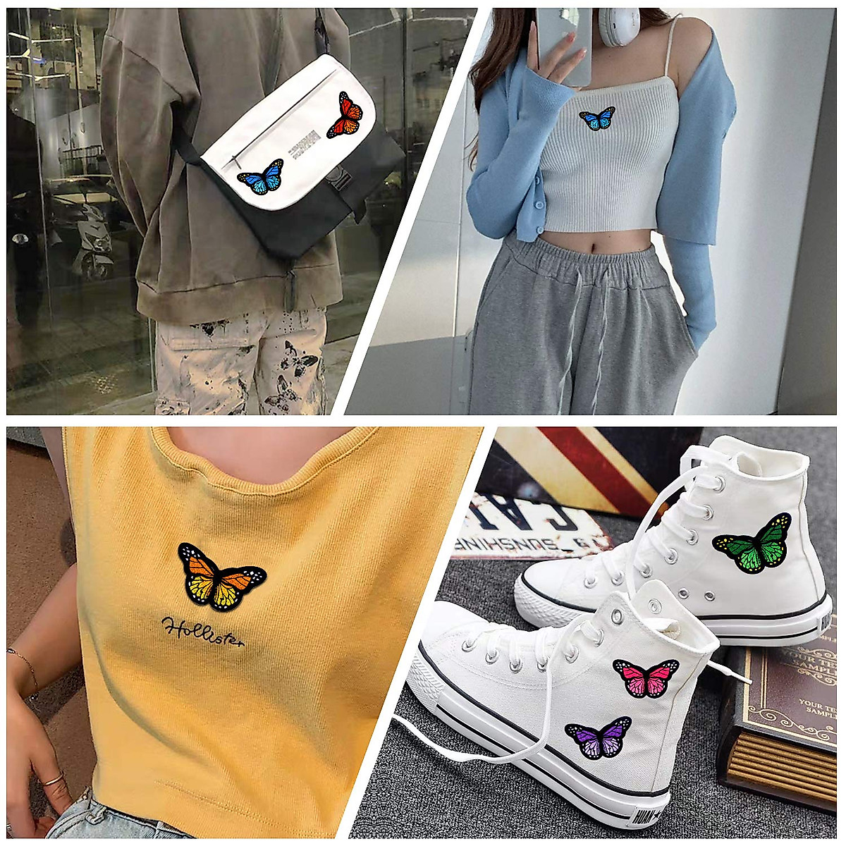 AUGSUN 40pcs Butterfly Iron on Patches, 2 Size Embroidered Sew Applique Repair Patch