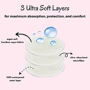 Organic Bamboo Nursing Pads - 14 Washable Pads with Wash and Storage Bags - Breastfeeding Nipple Pads for Maternity - Reusable Breast Pads for Breastfeeding (Pastel Touch, Large 4.7”)