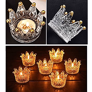 Vixdonos Votive Candle Holders Set of 6 Crown Glass Tealight Candle Holder for Wedding, Party and Home Decor (Gold Tips)