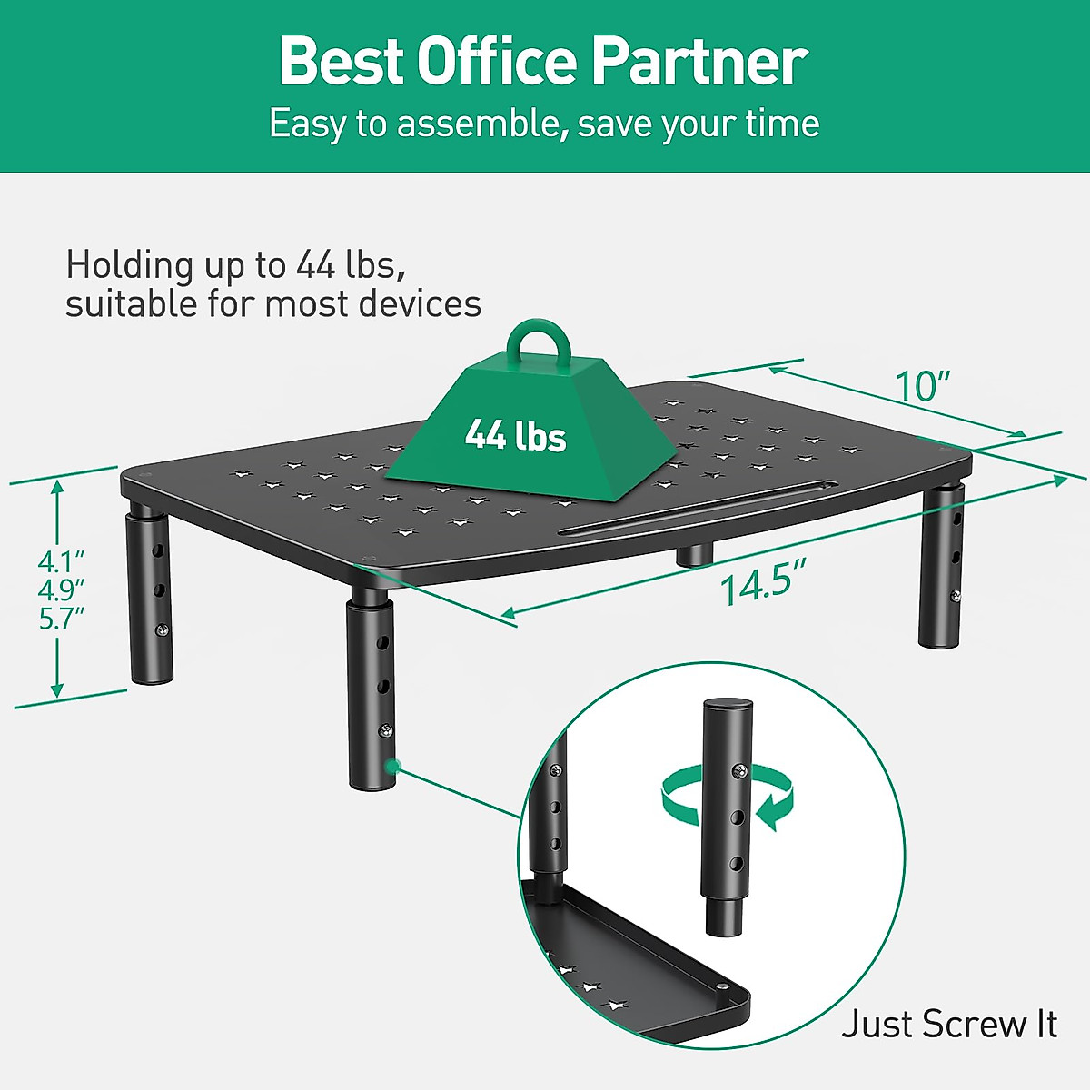 Zimilar 2 Pack Monitor Stands Risers, 3 Height Adjustable Monitor Riser for Laptop, Printer, iMac, PC, Premium Metal Monitor Stand Riser for 2 Monitors