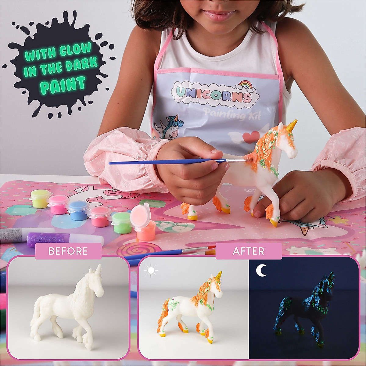 BONNYCO Unicorns Gifts for Girls Painting Kit with 18 Unicorns Painting for Kids with Glow in The Dark | Girl Toys 3 4 5 6 7 8 9 10 Years Old Gifts for Girls for Birthday, Christmas | Unicorn Toys