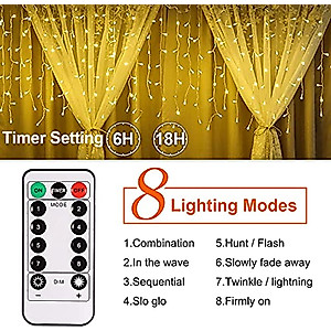B-right Icicle Lights Outdoor, 32.8ft 480 LED Icicle Christmas Lights 60 Drops 8 Modes Waterproof Dimmable Curtain Lights with Remote Timer for Indoor Outdoor Eaves Garden Party Decor Warm White