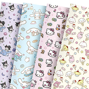 Kawaii Cartoon Anime Wrapping Paper, 12 Sheets Cute Kitty Cinnamon Character Folded Flat Wrap Paper Gift Packaging Handmade DIY Crafts Party Favors Supplies for Christmas Holiday Birthday Baby Shower