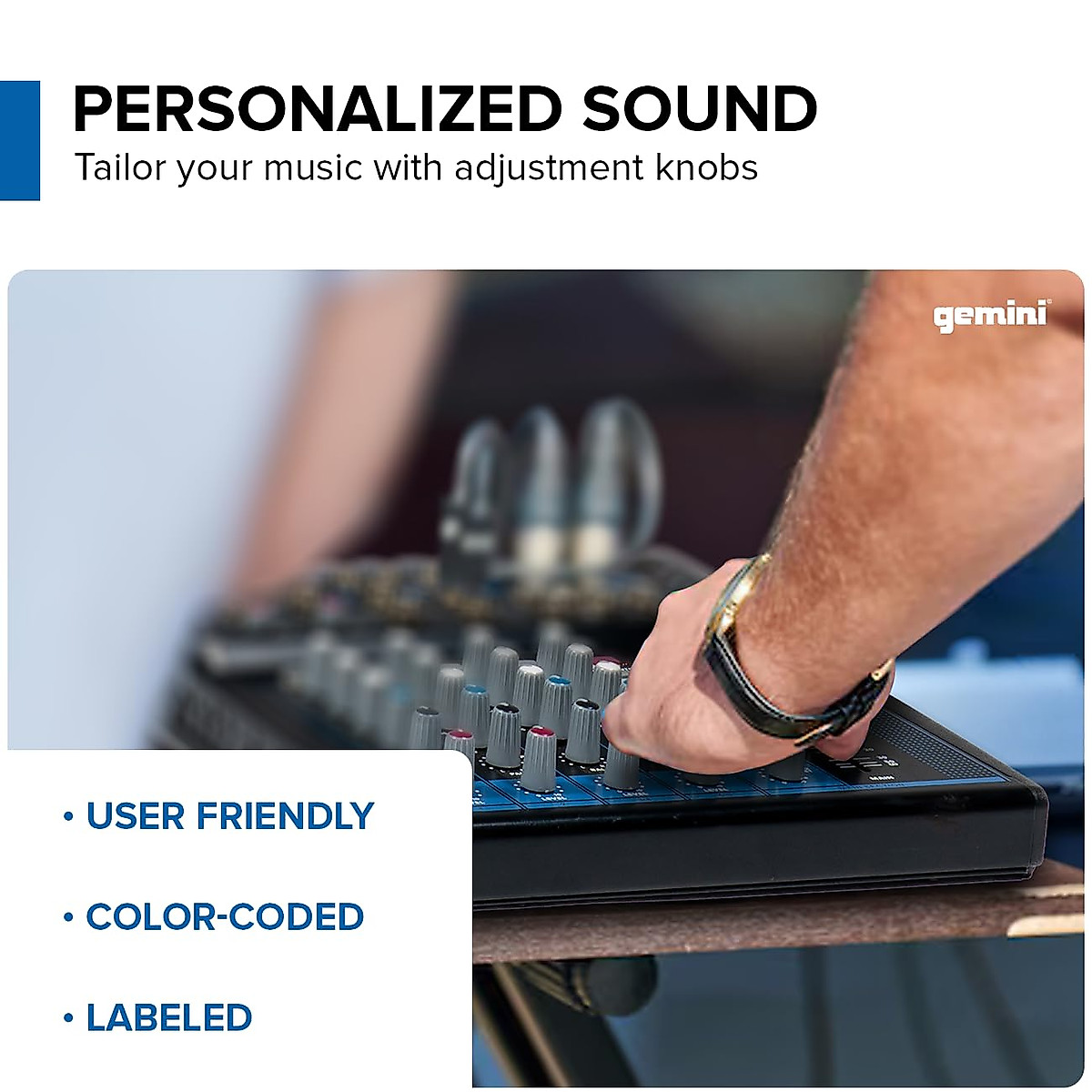 Gemini Sound GEM-08USB - 8-Channel Bluetooth Audio Mixer, Professional Compact DJ Mixer with USB Playback, Phantom Power, 3-Band EQ, and Adjustable FX