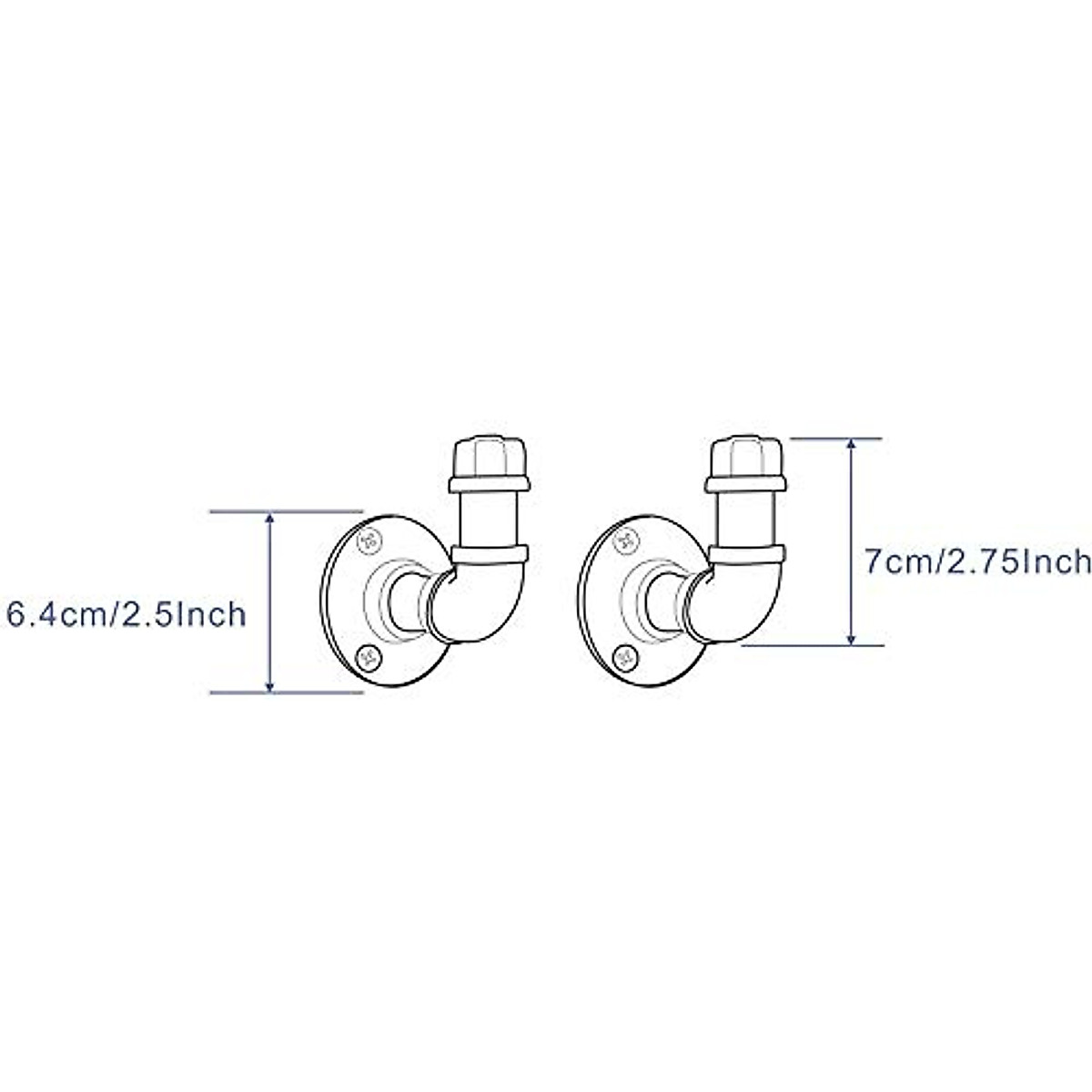 gotonovo Wall Mounted Rustic Industrial Towel and Robe Hook Set Towel Single Hook Kit Heavy Duty DIY Style Industrial Pipe Robe Hook Industrial Iron Pipe Electroplated Black Finish, 2 Pieces