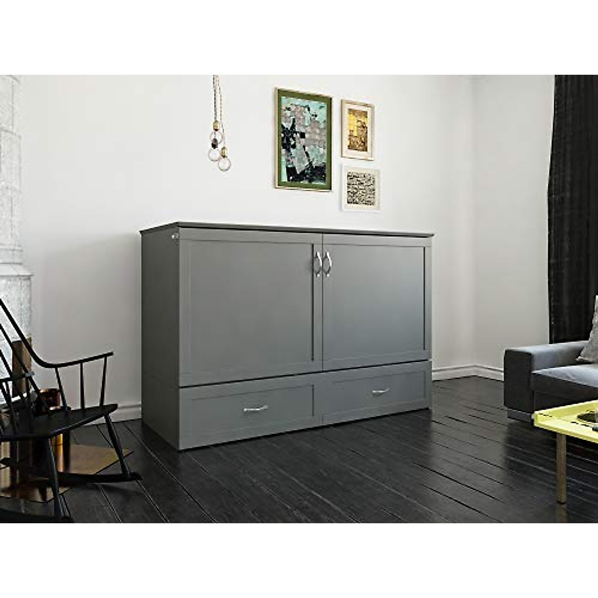 AFI Hamilton Murphy Bed Chest with Charging Station & Mattress Queen Grey