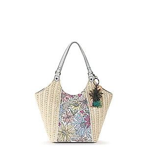 Sakroots Roma Straw Small Shopper, Blush Flower Garden