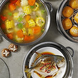 4 Piece Stainless Steel Steamer Pot Set with Glass Lid and handle,for Steamer Cooking,Casserole,Saucepan (4 layer)