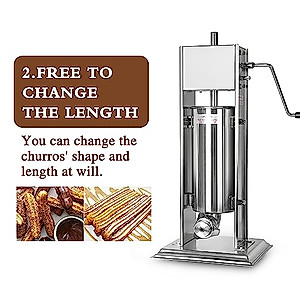 BADEZ Hand Crank Churro Maker, 5L Stainless Steel Spanish Churro Machine, with 4 Nozzles, Commercial Latin Fruit Machine for Restaurants Cafeterias Bakeries Home