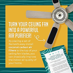 Barnakl Ceiling Fan Filters | Activated Coconut Shell Carbon Filter | Easy-Stick Universal Ceiling Fan Air Filters | Unscented Ceiling Fan Blade Filters for Common Household Contaminants, (3-Count)