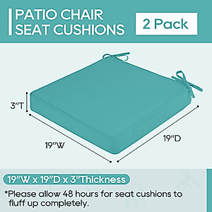 LOVTEX 19x19 Outdoor Chair Cushions Set of 2, Waterproof Patio Cushions for Outdoor Furniture with Removable Cover, Thick Outdoor Seat Cushions for Chairs with Straps and Portable Handle(Teal)