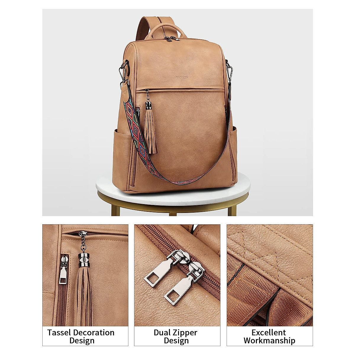 FADEON Laptop Backpack Purse for Women Large Designer PU Leather Laptop Bag, Ladies Computer Shoulder Bags