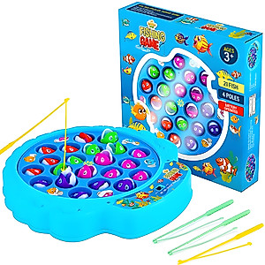 IPIDIPI TOYS Fishing Game for Kids, Hook Fishing Game for Toddlers - 21 Fish, 4 Poles Fishing Toy - Rotating Fish Board Game with Music, Educational, Fine Motor Skill Toys for Boys and Girls, Blue