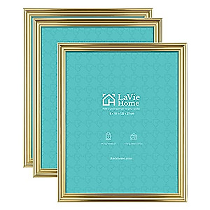 LaVie Home 8x10 Picture Frames(3 Pack, Gold) Wall or Tabletop Display, Graceful Beveled Detail Design Photo Frames with High Definition Glass, Perfect for Home Decor, Set of 3 Basic Collection