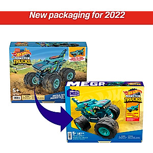 MEGA Construx Hot Wheels Monster Trucks Toy Car Building Set, MEGA-Wrex with 187 Pieces, 1 Micro Action Figure Driver, Red, Kids Age 5+ Years