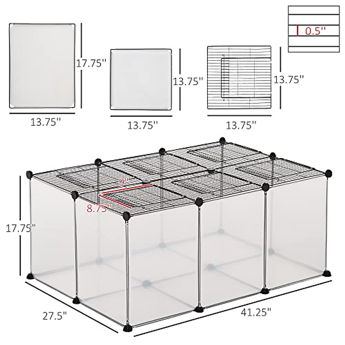PawHut 22 Panels Pet Playpen, Small Animal Playpen with Doors, Portable Metal Wire Yard Guinea Pig Pen for Chinchillas, 14" x 18"