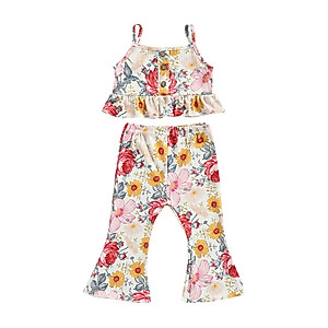 YINGISFITM Toddler Girl Sleeveless Bell Bottom Jumpsuit Romper Flare Pants Overalls Cute Summer Clothes Hippie Outfits (C Butterfly Orange, 2-3T)