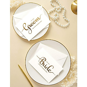 MAGJUCHE Wedding Day Cards Set, Gold Foiled to My Bride and to My Groom Wedding Vow Card with Envelopes