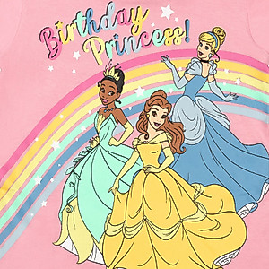 Disney Beauty and The Beast Princess Belle Cinderella Tiana Little Girls T-Shirt 6-6X Pink