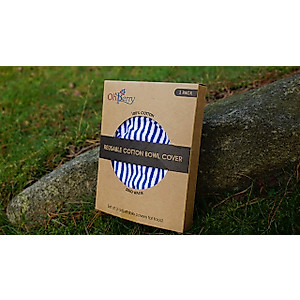 Organic Reusable Bowl Covers – Elastic Bowl Cover Set of 3 Lids Sizes - Blue Stripes 100% Cotton - Great Gift Fabric Food Covers - Kitchen Essential Gift for Women - Stretched Food Covers