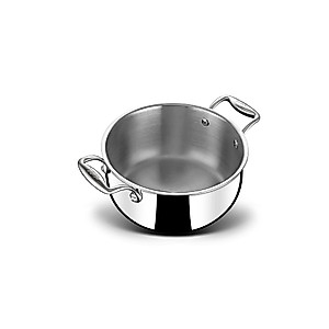 Stahl Triply Stainless Steel Sauce Pot with Lid I Stainless Steel Belly Casserole | Tri Ply Biryani Pot with Induction Base | Artisan 4178, Dia 18 cm, 2.4 L (Serves 3 People)