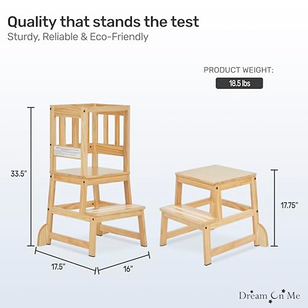 Dream On Me 2-in-1 Funtastic Tower and Step Stool, Easy to Assemble, Multi-Purpose Stool with Non-Toxic Paint Finish, Made of Solid Pinewood, Natural