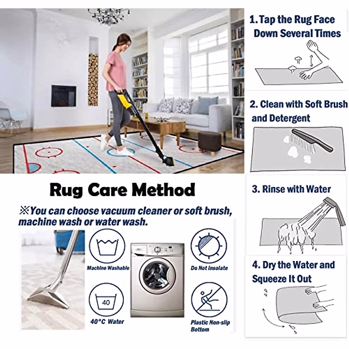 Black and White Area Rugs, Zebra Skin Pattern Easy to Clean Stain Kids Rugs, Machine Washable Carpet, Breathable Durable Mat for Study Dining Room Decor 5' x 8'