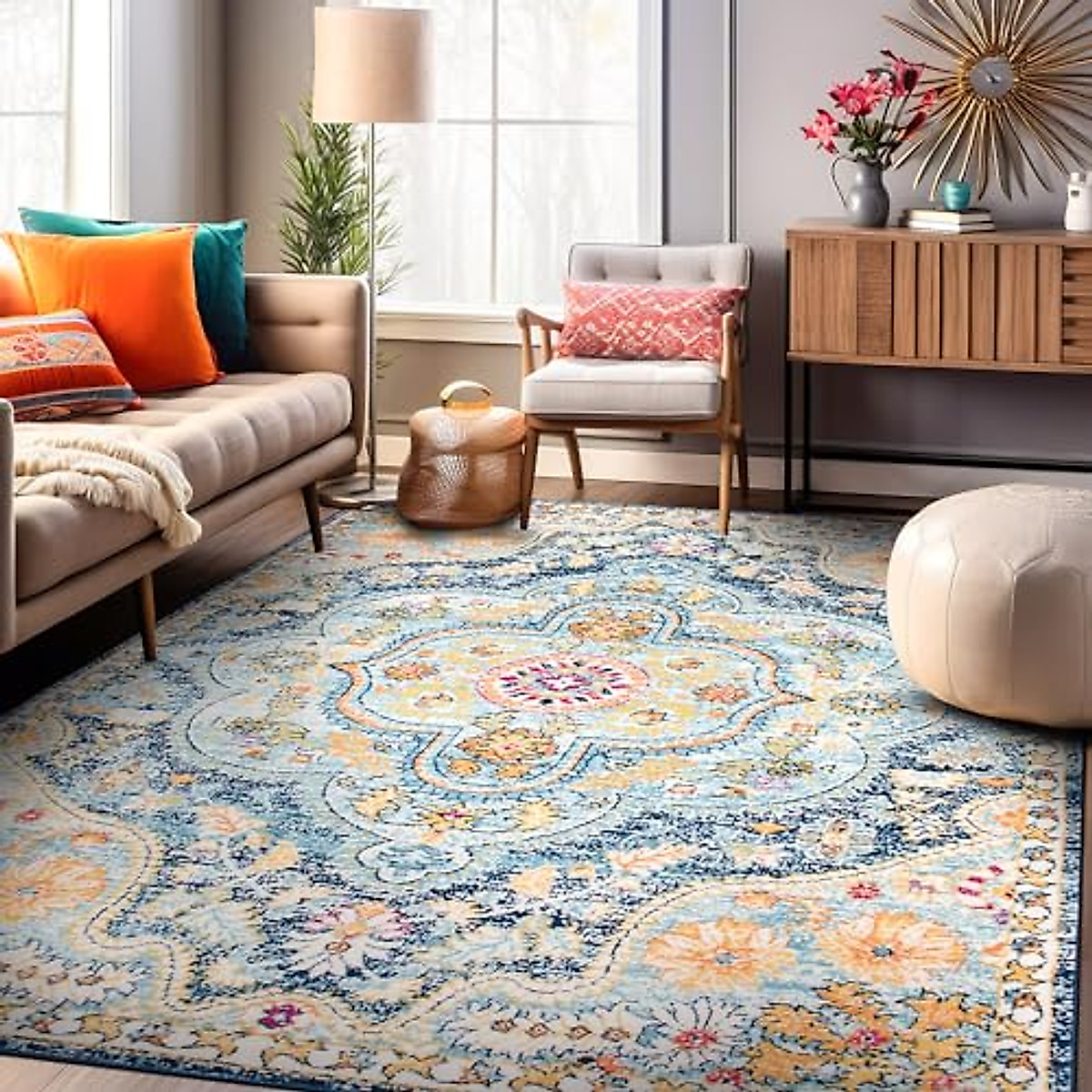 Rugshop Vintage Distressed Bohemian Area Rug 7'10" x 10' Navy