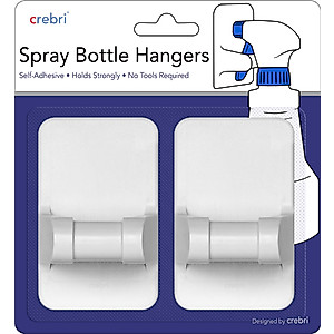 Crebri Wall Hooks for Spray Bottle, Salf-Adhesive Spray Bottle Holder, for Spray Bottles up to 32 oz - White, 2 Pack