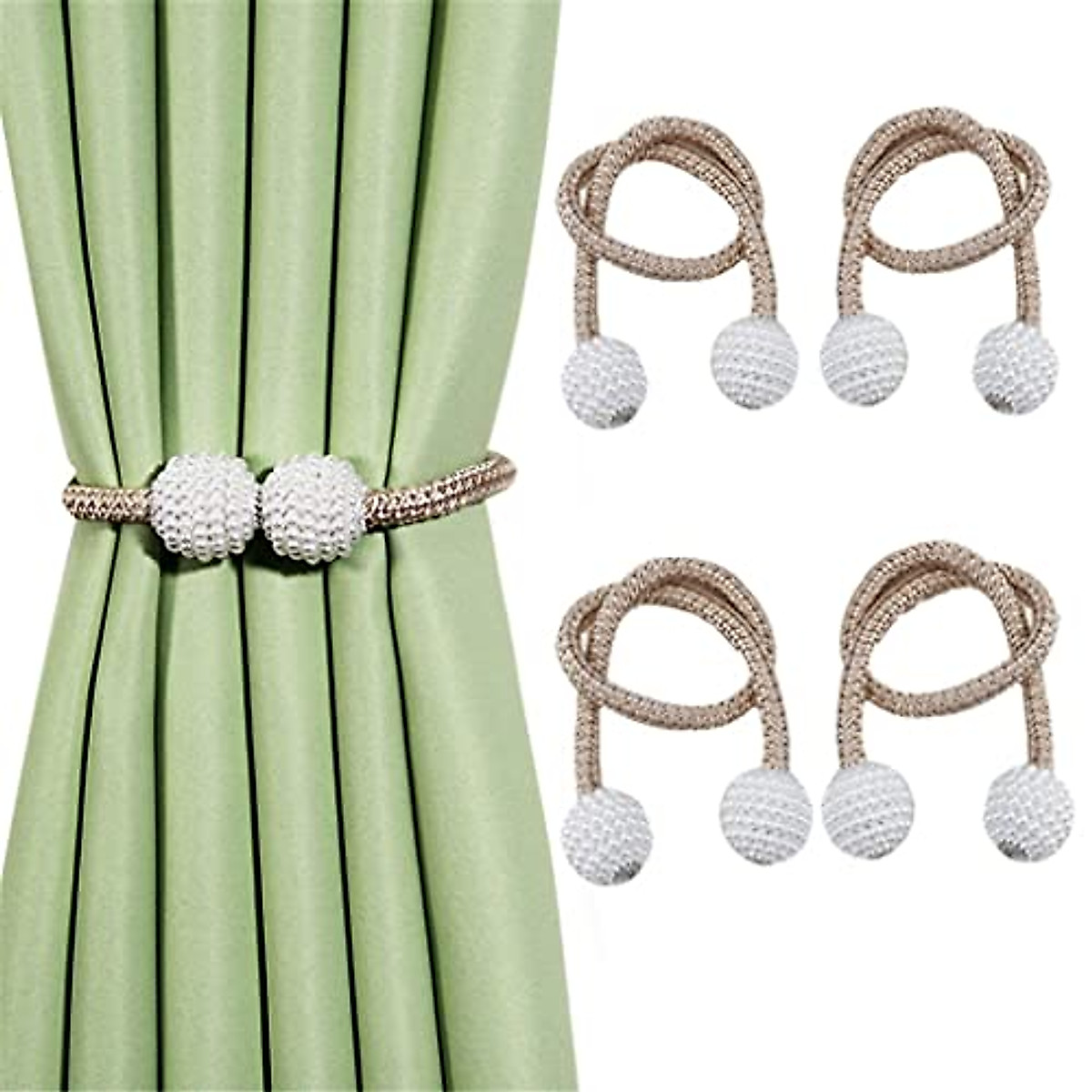 DHTDVD 4Pcs Pearl Magnetic Curtain Clip Curtains Holder Tieback Buckle Hanging Ball Buckle Tie Back Curtain Accessories