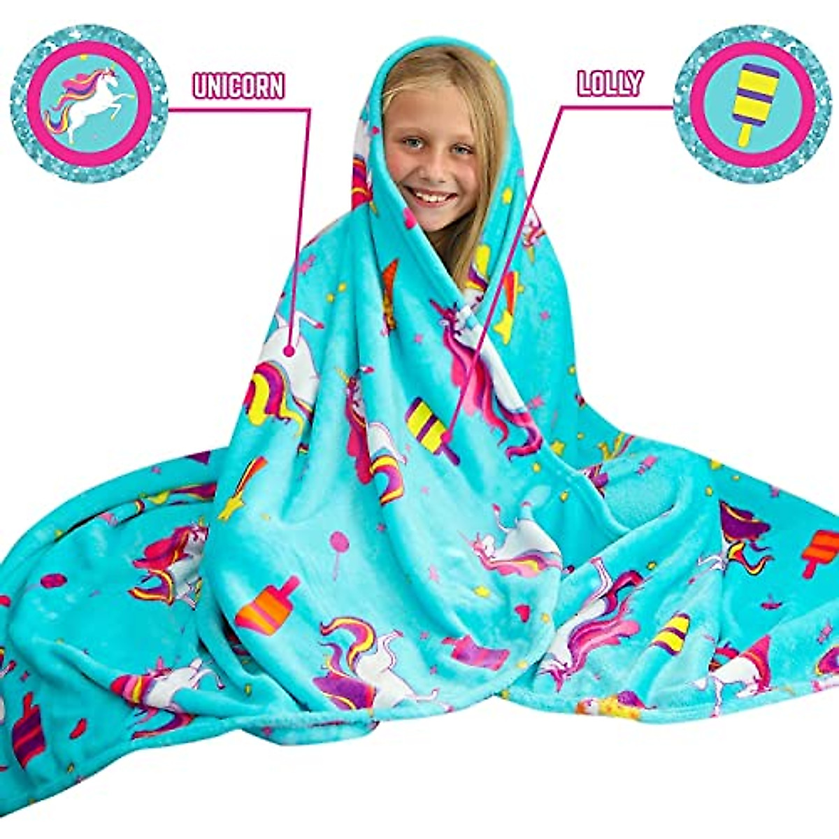 GirlZone Unicorn Fleece Blankets for Girls, Large Fluffy Blankets for Teen Girls with Cute Unicorn and Mermaid Designs, Great Unicorn Gift Ideas for Girls