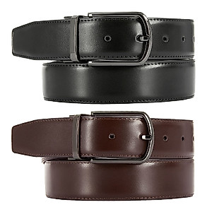 PlusZis Reversible Leather Belts For Men Big and Tall 28"-78" Trim To Fit With Gift-Box