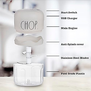 Rae Dunn Electric Mini Garlic Chopper-USB Rechargeable, Portable Cordless Wireless Food Chopper-8 oz Small Food Processor for Chopping Garlic, Ginger, Herbs, Chili, Minced Meat, Onion and More (Sand)