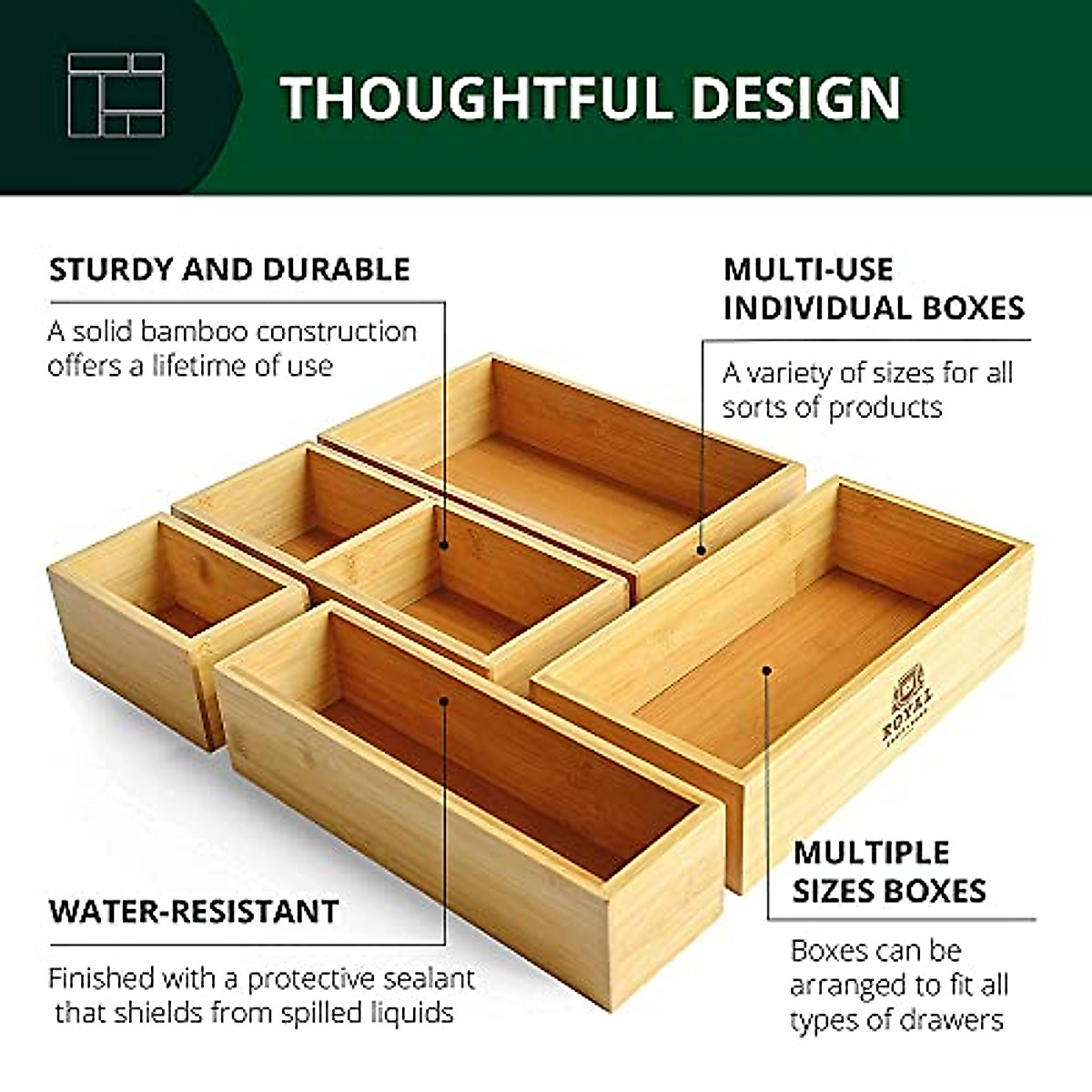 ROYAL CRAFT WOOD Storage Box Set of 5 and Dish Drying Rack