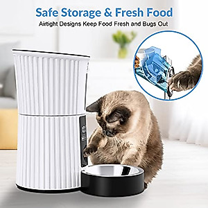Casfuy Automatic Cat Feeders - 4L Auto Timed Pet Feeder Dry Food Dispenser for Dogs & Cats with Voice Recorder Portions Control Slow Feed Dual Power Supply 6 Meals Per Day